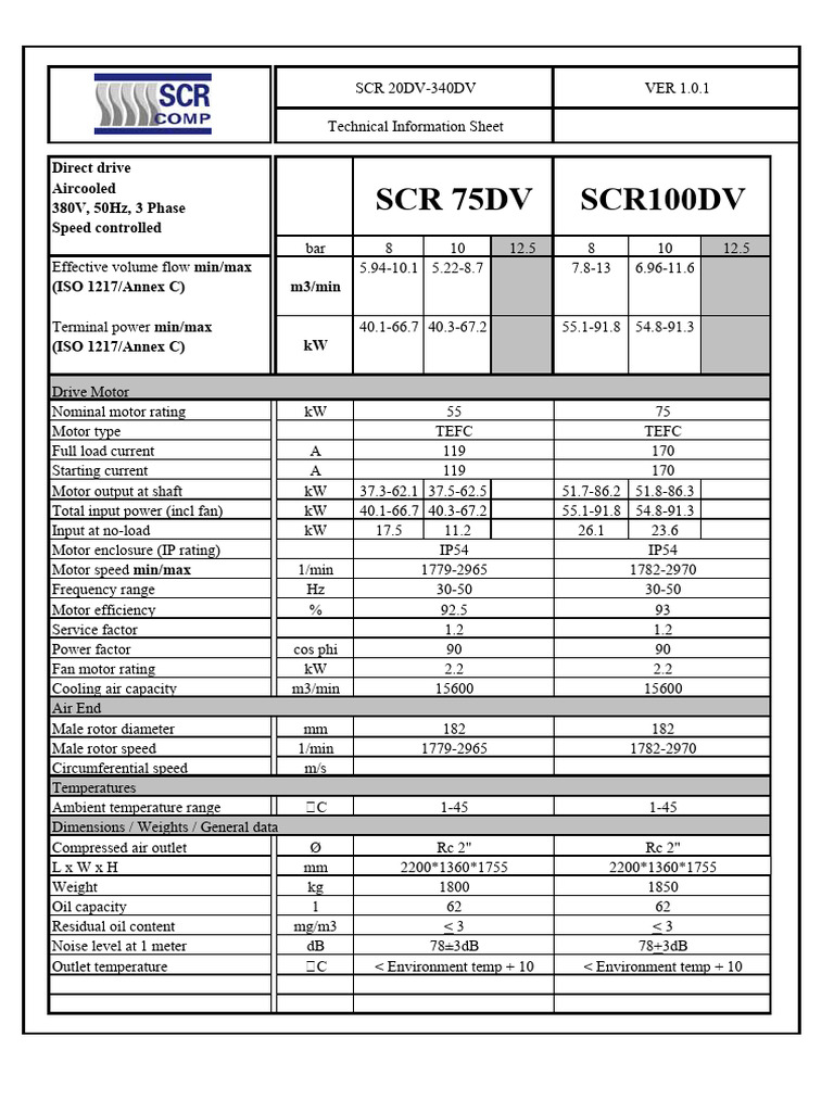 Technical data sheet 75DV,10DV 2 | PDF | Energy Technology | Machines