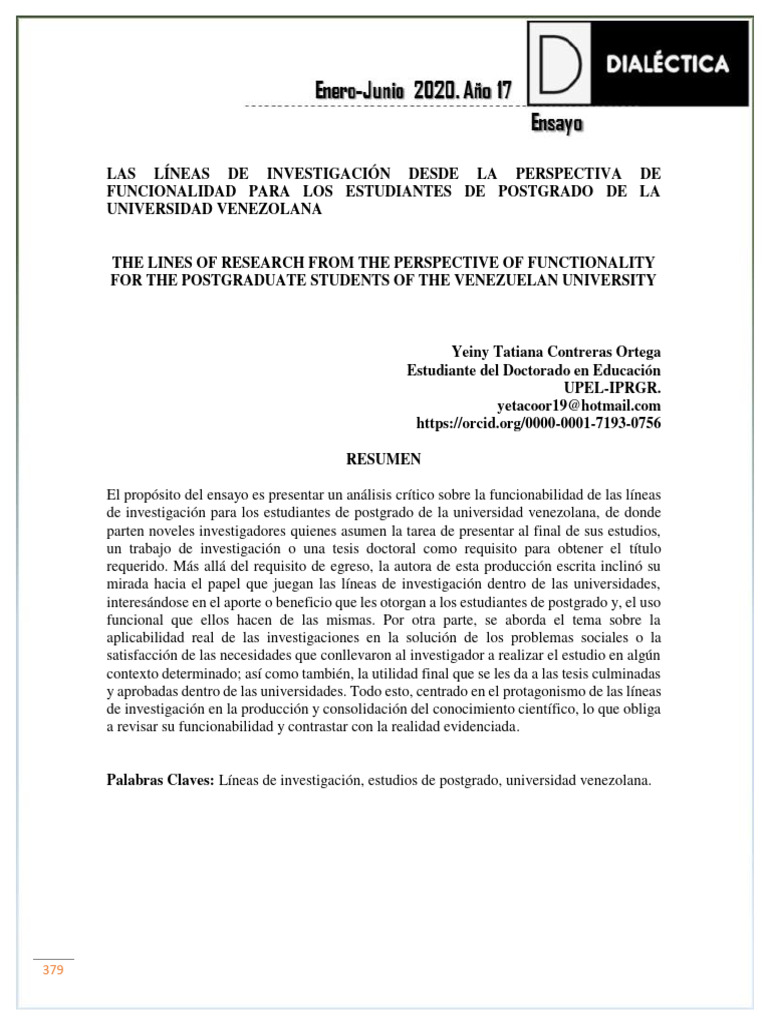 Contreras (2020) - Las Líneas de Investigación Desde La Perspectiva de ...