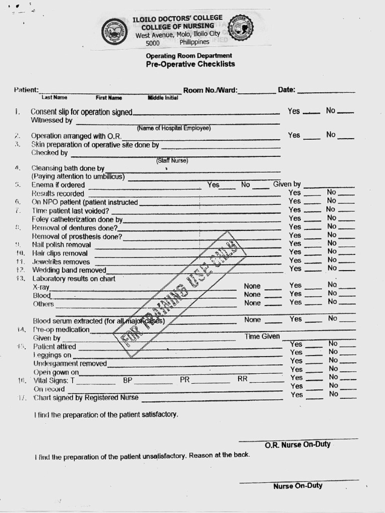 9e Pre Operative Checklist | PDF
