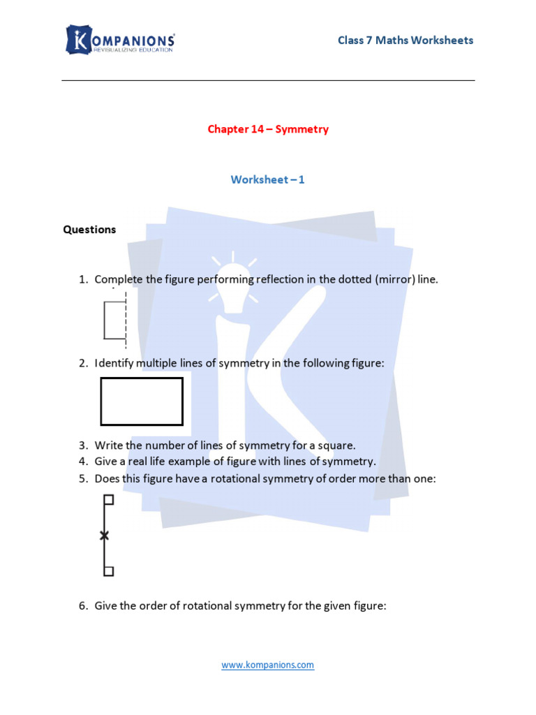 Class 7 Symmetry Worksheet Answers | PDF