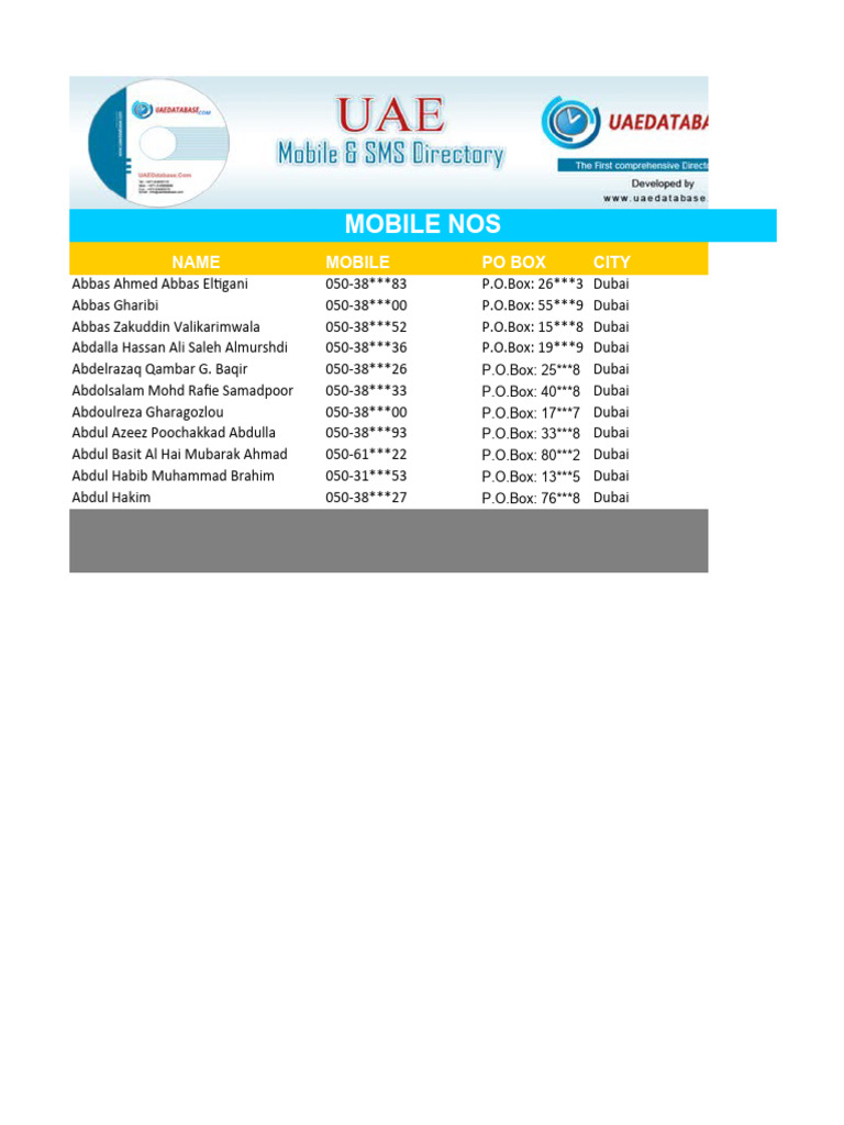 Dubai Mobile Numbers Directory | PDF | Home & Garden