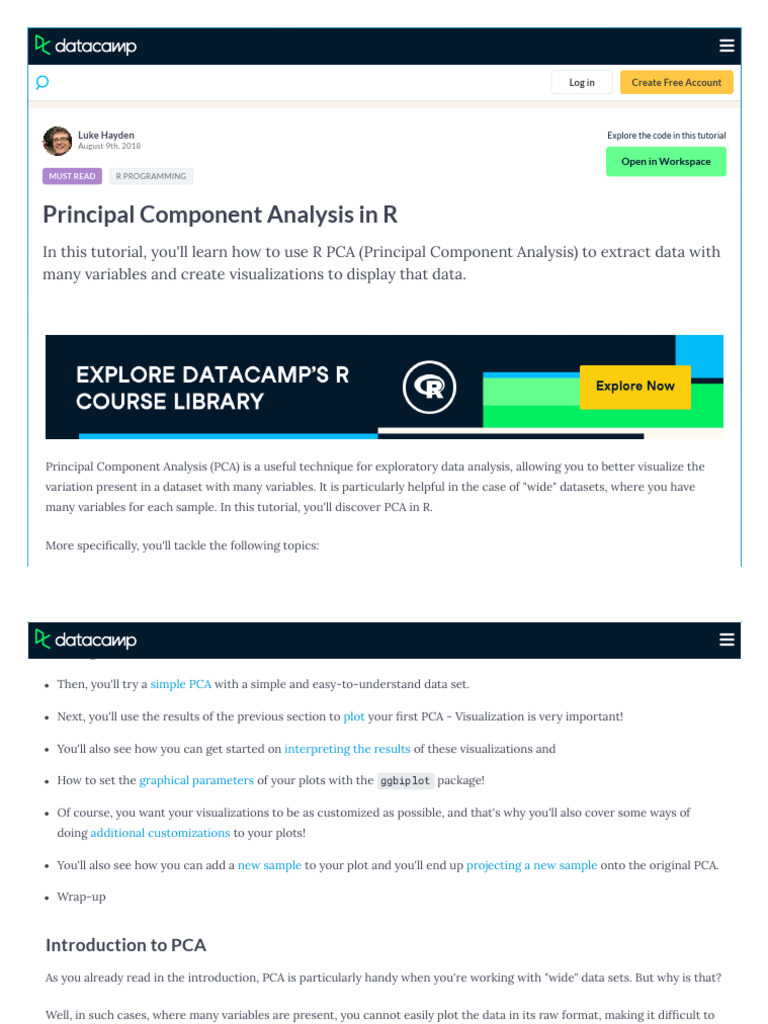 R PCA (Principal Component Analysis) - DataCamp | PDF | Principal Component Analysis ...
