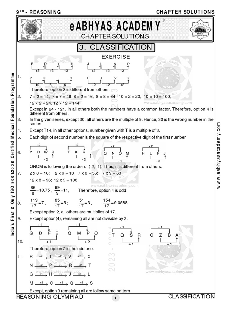 9th - 3. CLASSIFICATION - CHAPTER SOLUTIONS | PDF | Arithmetic | Mathematics