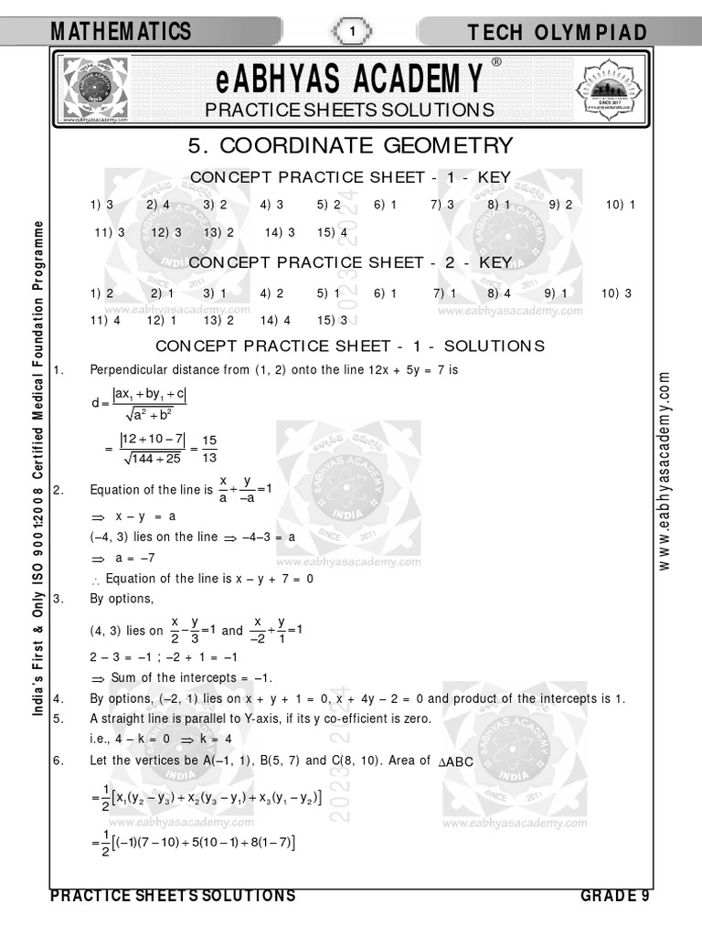 9TH - 5.coordinate Geometry - Practice Sheet - Solutions | PDF | Line ...