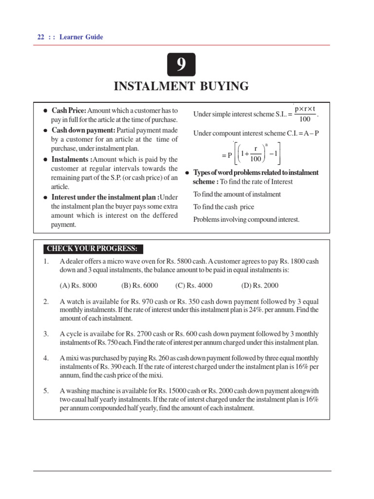Instalment Buying Guide and Problems | PDF | Interest | Cash