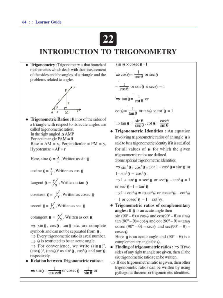 l-22 Introduction To Trigonometry | PDF | Trigonometric Functions ...