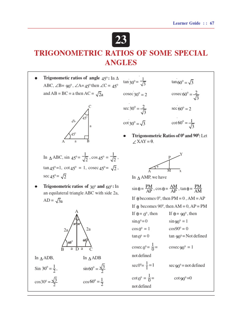 L 23 Trigonometric Ratios Of Some Special Pdf Trigonometric Functions Trigonometry