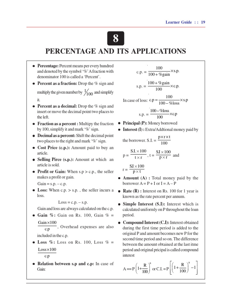 l-8_percentage_and_its_applications | PDF | Percentage | Interest