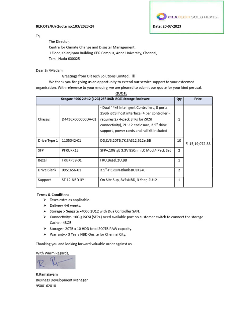 Seagate 4006 Storage Quote for Chennai | PDF | Science & Mathematics ...