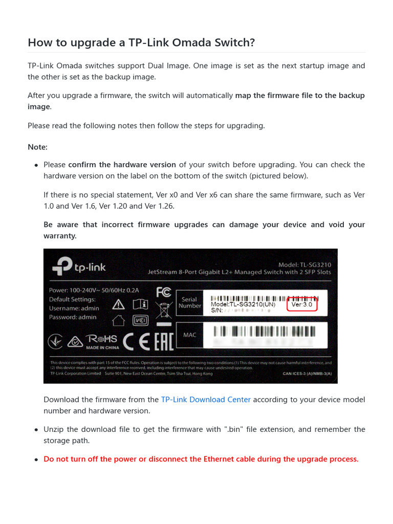 How To Upgrade A TP-Link Omada Switch | PDF | Booting | Backup