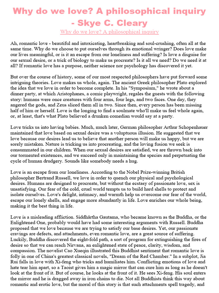 UNDONE Why Do We Love A Philosophical Inquiry Skye C. Cleary | Download Free PDF | Love ...