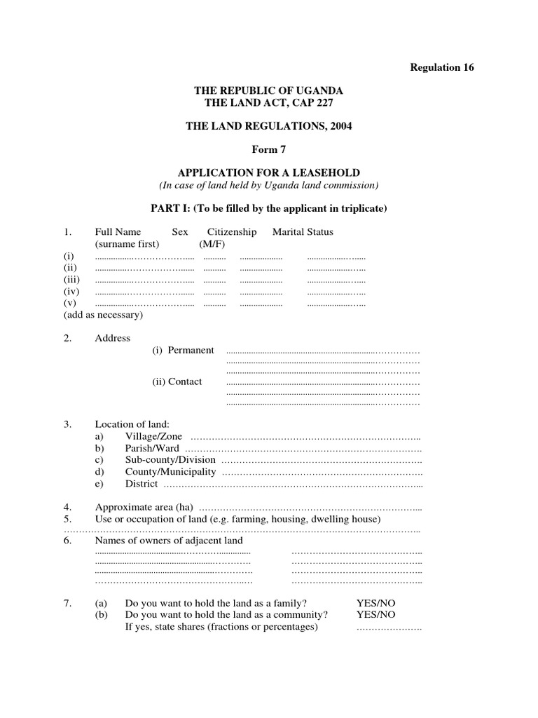 ULC Form 7 Lease Application Guide | PDF | Home & Garden