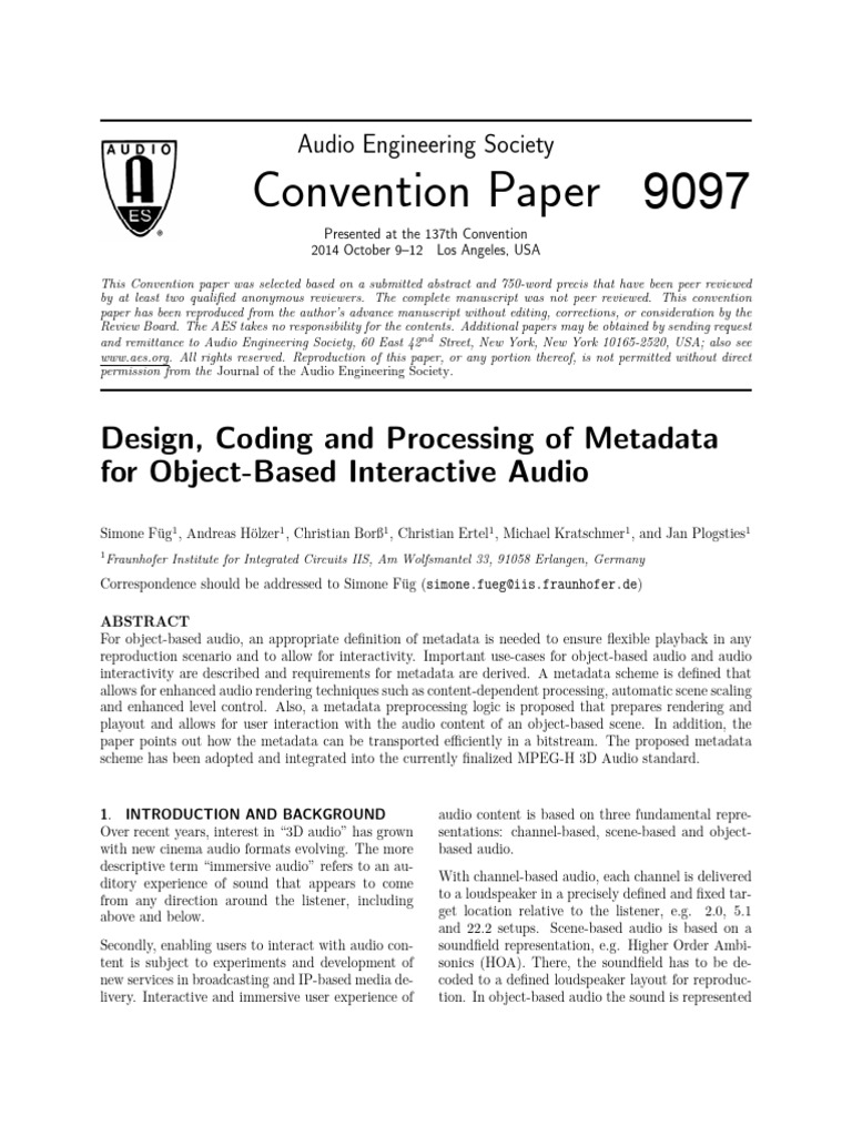 Metadata For Object-Based Interactive Audio | PDF | Metadata | Codec
