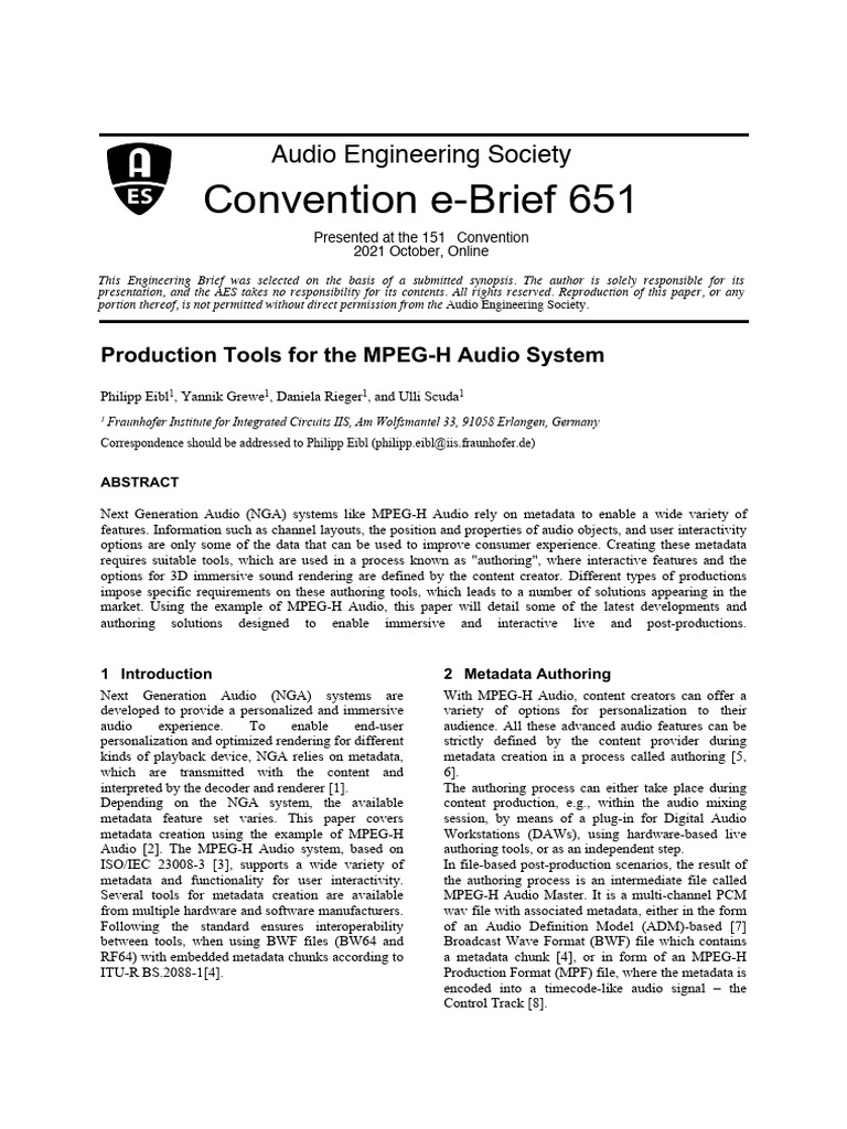 Production Tools For The MPEG-H | PDF | Metadata | Digital Audio