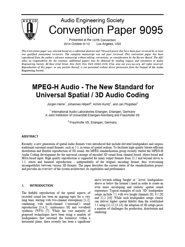 MPEG-H The New Standard For Spatial Audio Coding | PDF | Codec | Data Compression