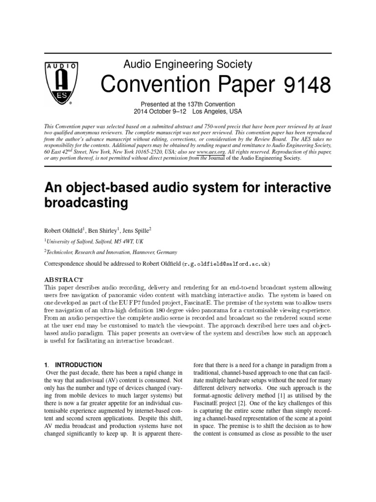 An Object-Based Audio System For Interactive Broadcasting | PDF | Metadata