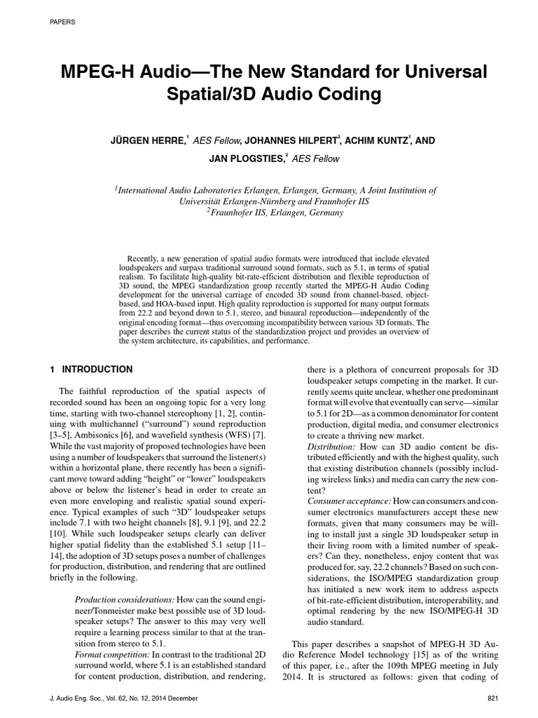 MPEG-H the New Standard for Spatial Audio | PDF | Data Compression | Codec