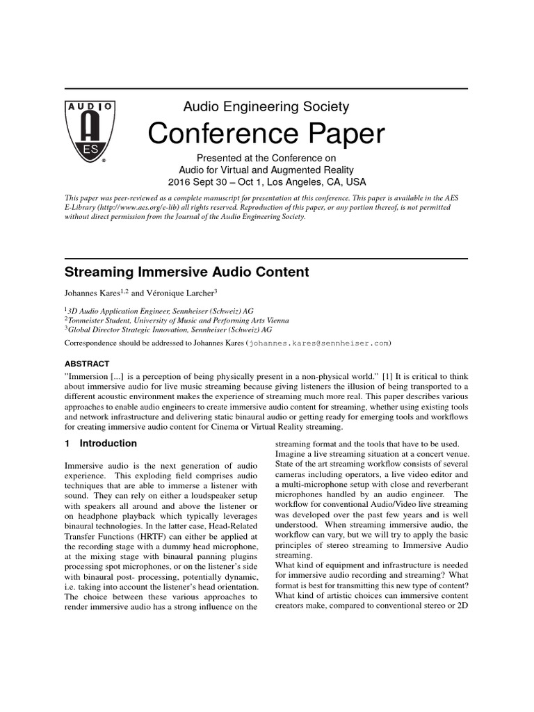 Streaming Immersive Audio Content | PDF | Microphone | Loudspeaker
