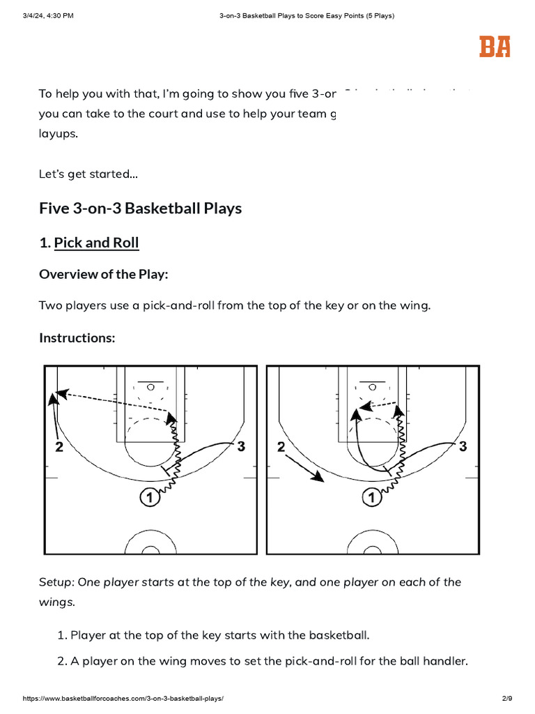 3-On-3 Basketball Plays To Score Easy Points (5 Plays) | PDF | Indoor ...