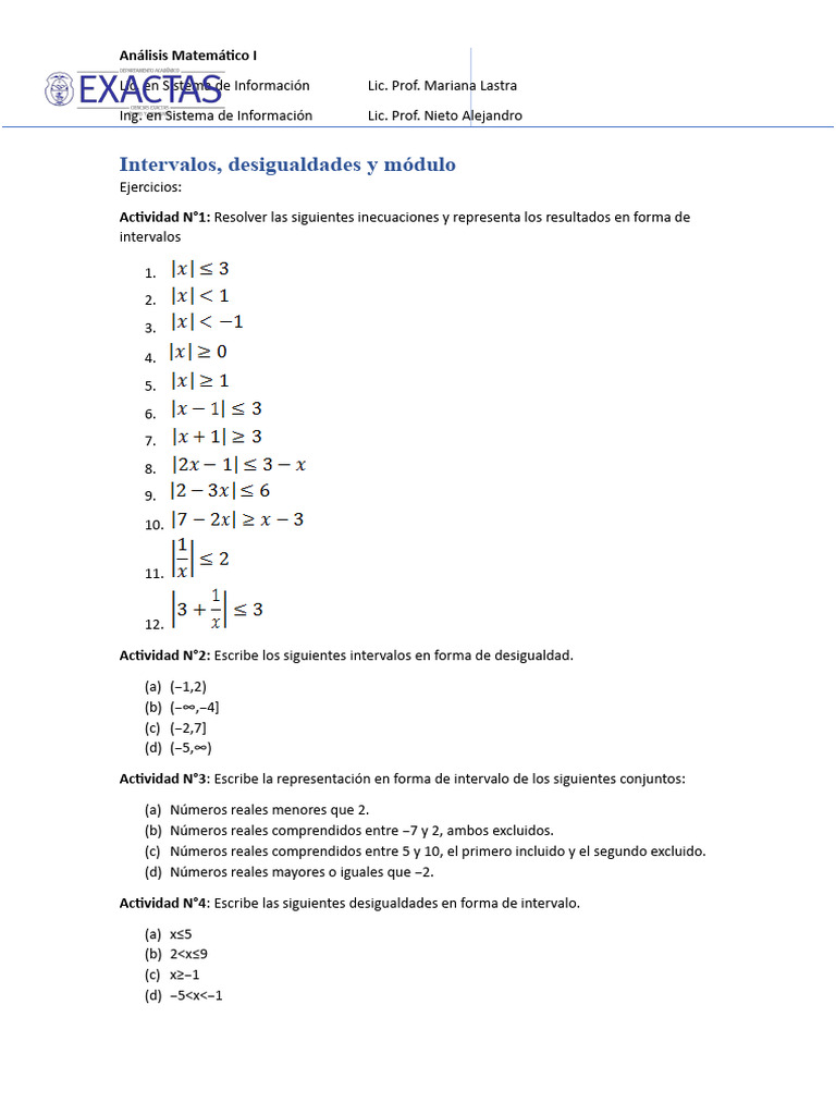 TP de intervalos y valor absoluto | PDF | Matemáticas | Números