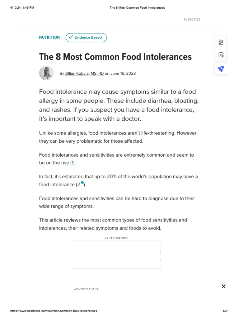 The 8 Most Common Food Intolerances | PDF | Food Intolerance | Gluten