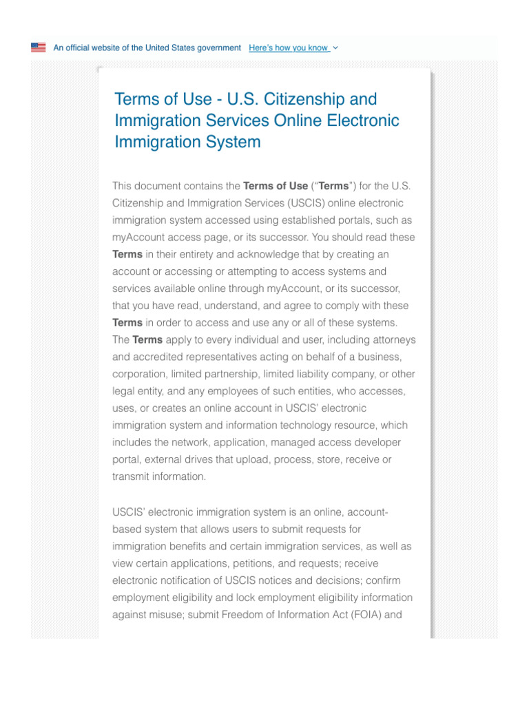Citizenship and Immigration Services - Terms of Use - U.S. Citizenship ...