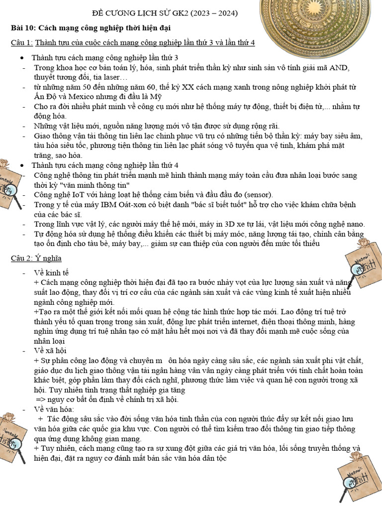 ĐỀ CƯƠNG LỊCH SỬ GK2 | PDF