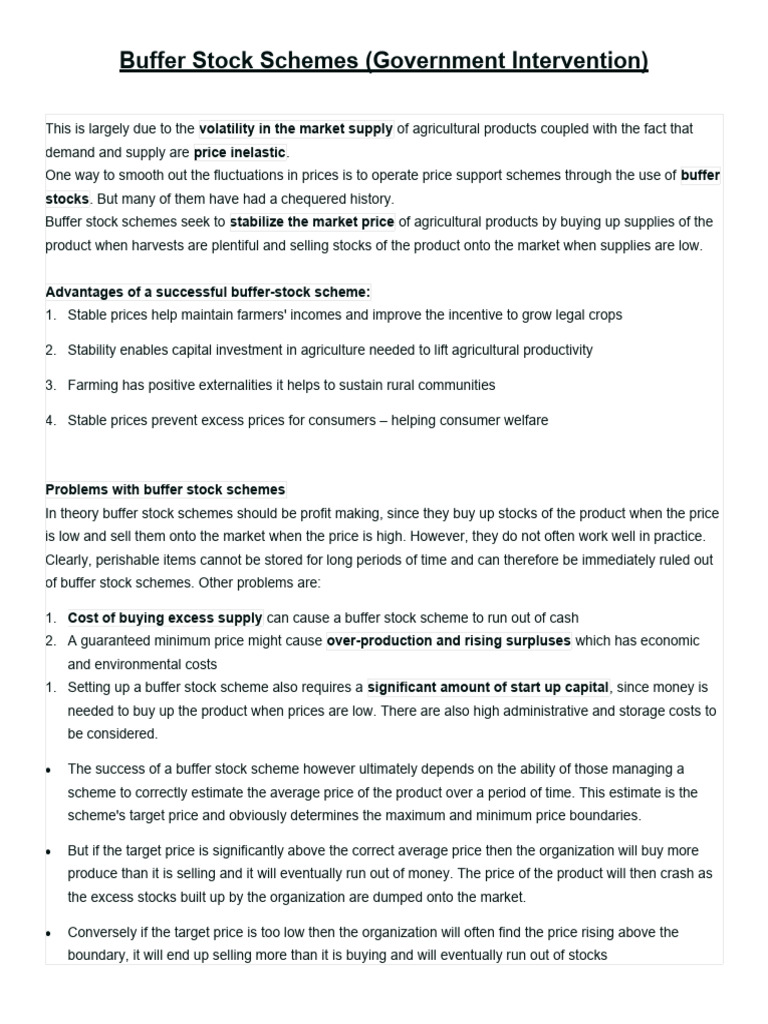 Buffer Stock Schemes | PDF | Prices | Stocks