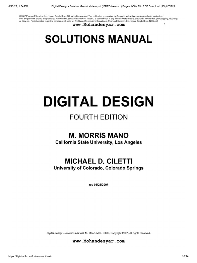 Digital Design - Solution Manual - Mano - PDF (PDFDrive - Com) Pages 1 ...