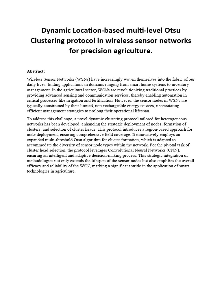 Dynamic Clustering Protocol In Wireless Sensor Networks For Precision Agriculture Pdf
