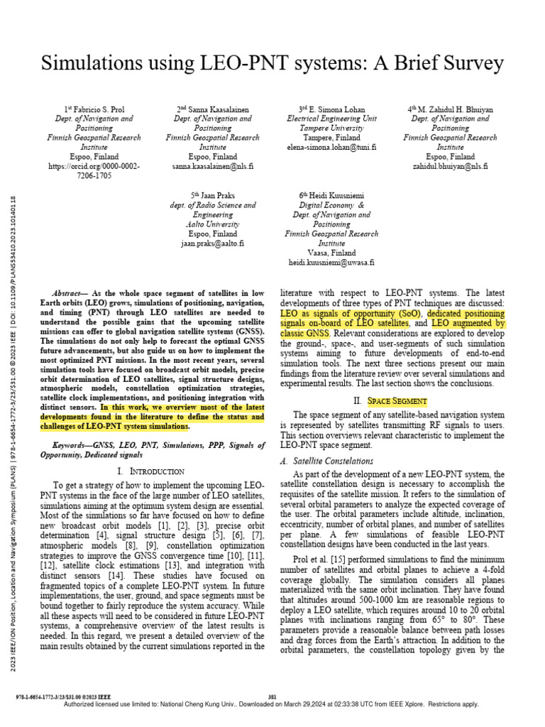 Simulations Using LEO-PNT Systems A Brief Survey | PDF | Solar System ...