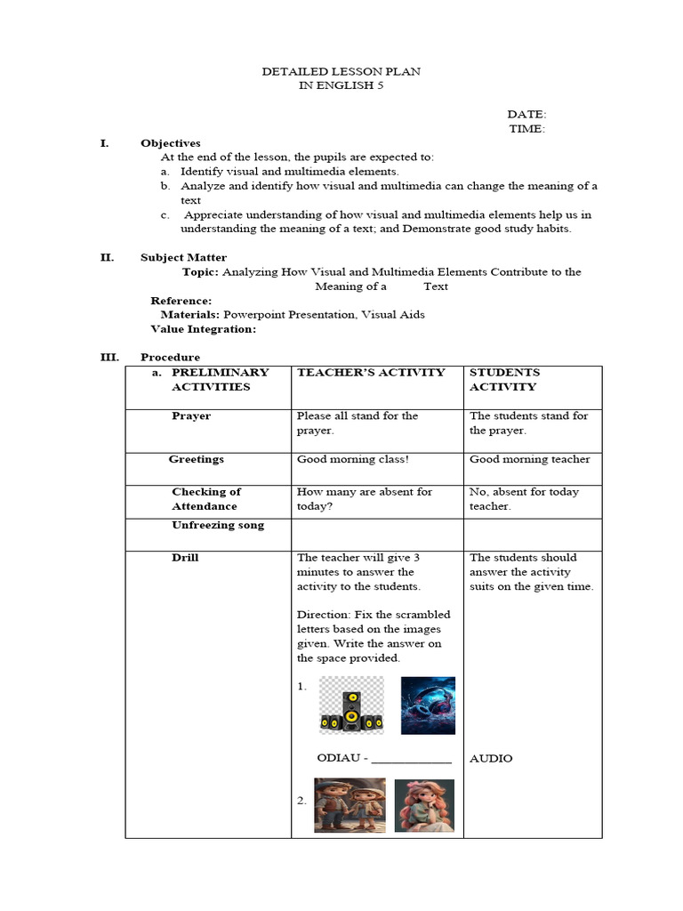 DETAILED LESSON PLAN g5 | PDF | Multimedia | Graphics