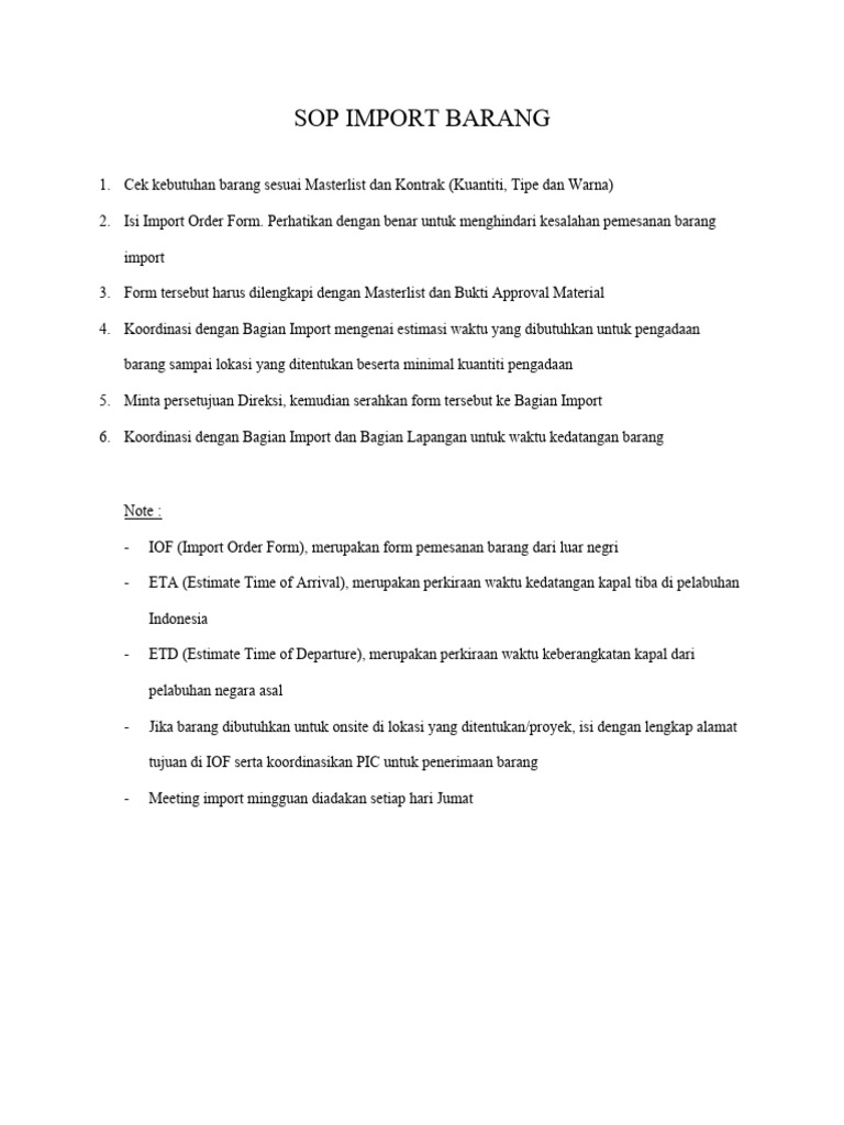SOP Import Barang | PDF