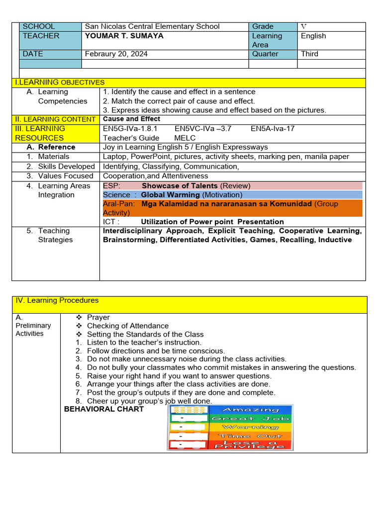 Lesson Plan Cause and Effect | PDF | Climate Change | Learning
