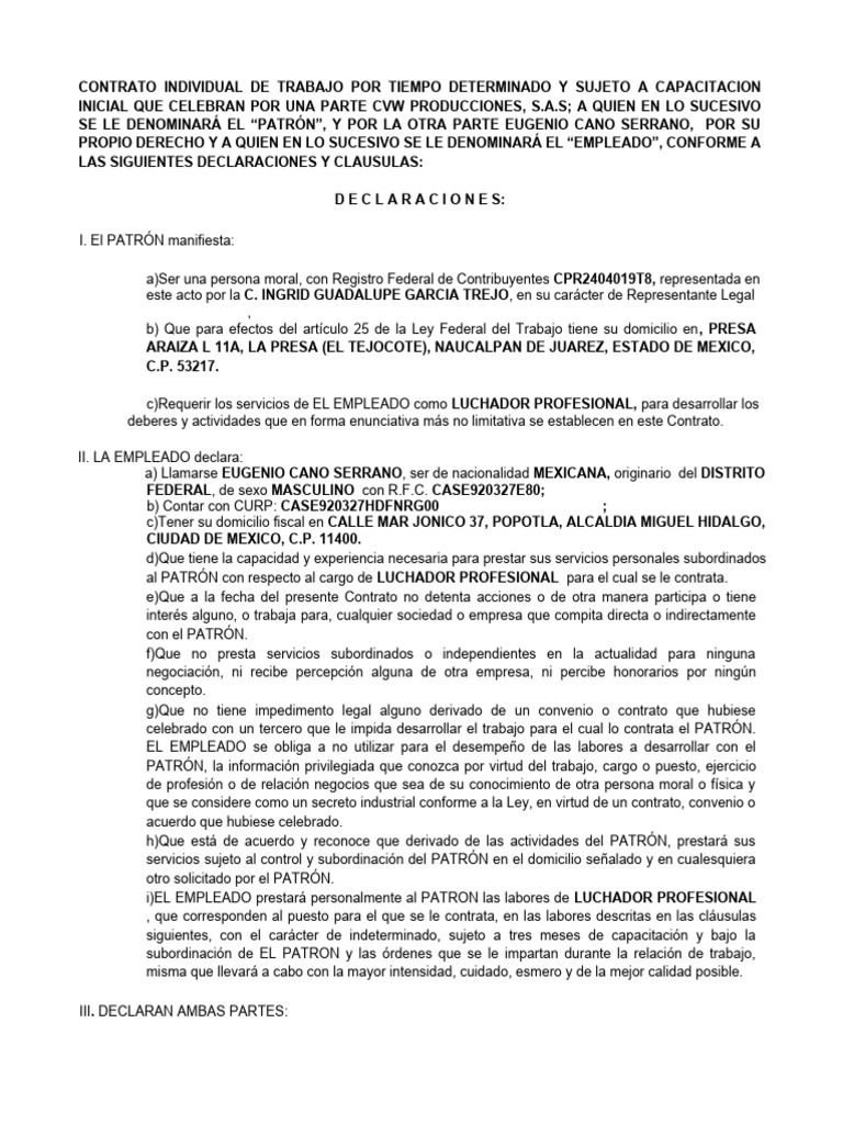Machote Contrato | Descargar gratis PDF | Salario | Tiempo de trabajo
