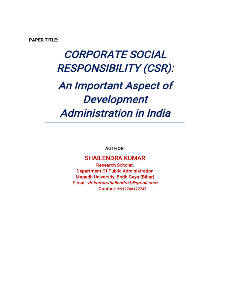 CSR's Role in India's Human Development | PDF | Corporate Social ...