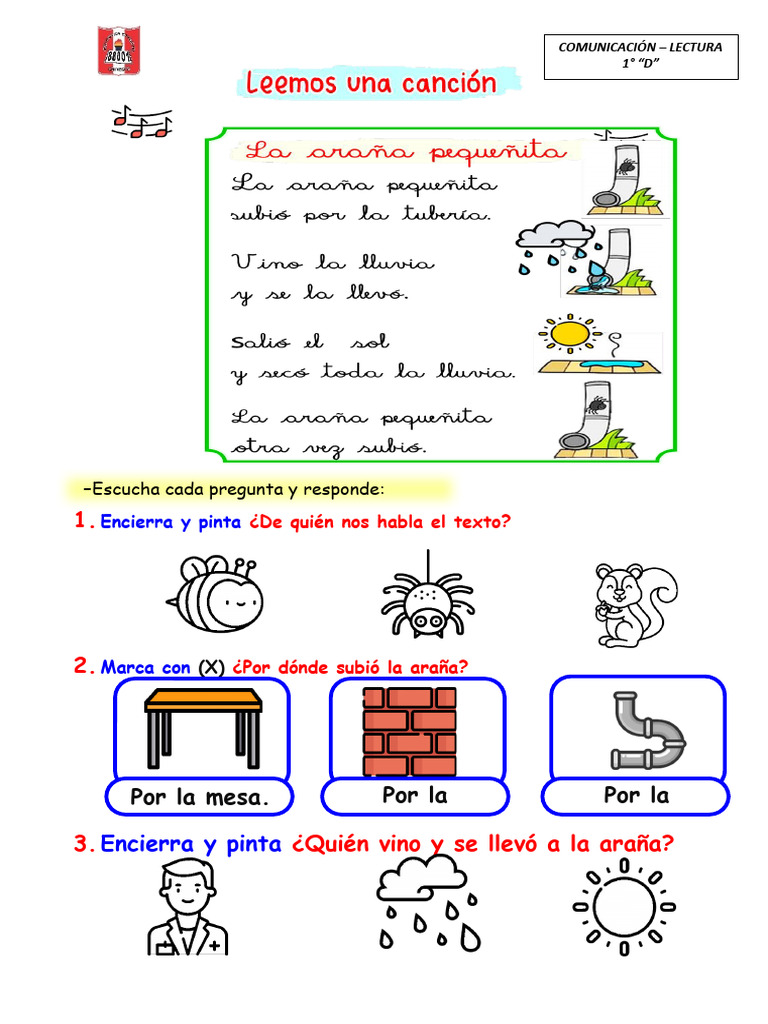 Ficha Lectura La Araña Pequeñita Vocal A 2024 | PDF