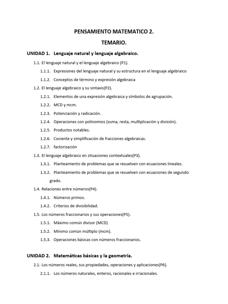 Temario Pensamiento Matemático 2 | Descargar gratis PDF | Ecuaciones ...