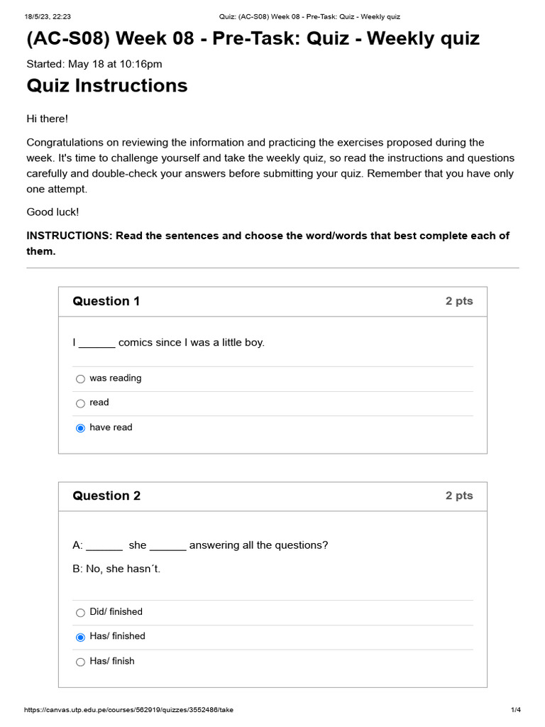 Quiz - (AC-S08) Week 08 - Pre-Task - Quiz - Weekly Quiz | PDF