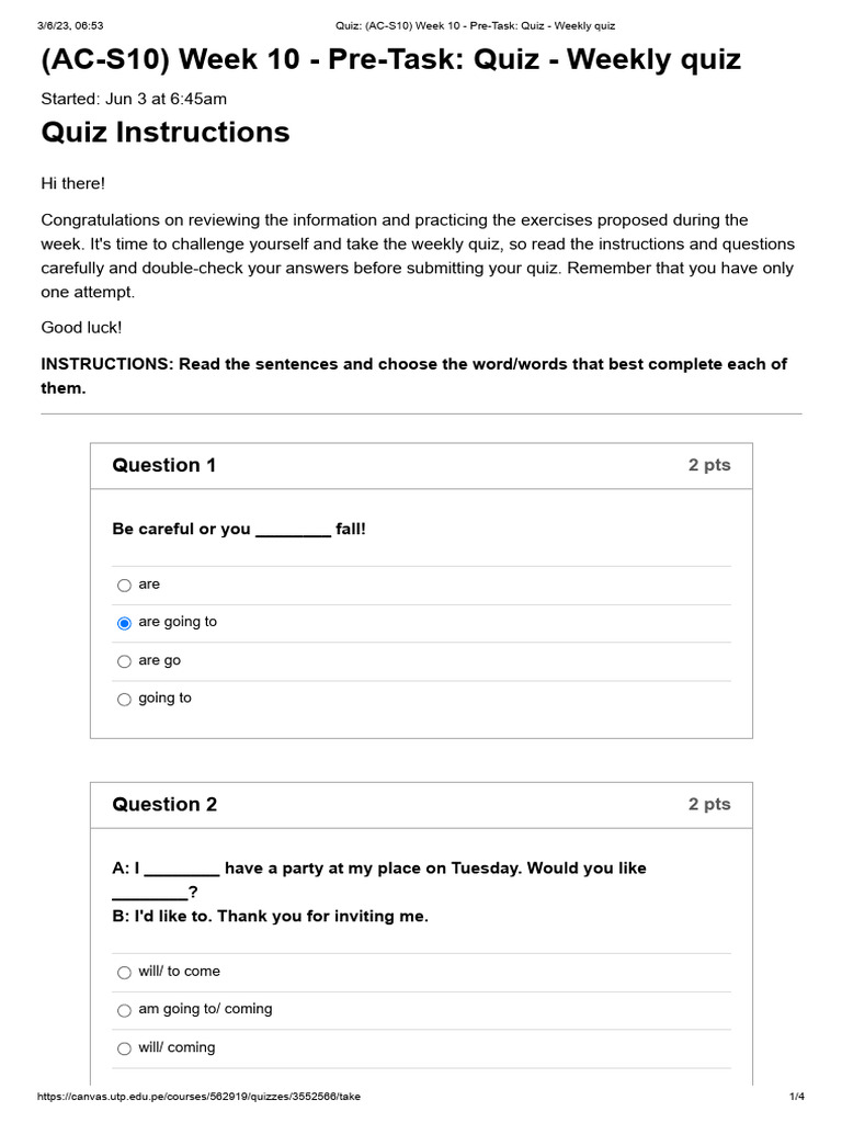 Quiz_ (AC-S10) Week 10 - Pre-Task_ Quiz - Weekly quiz | PDF