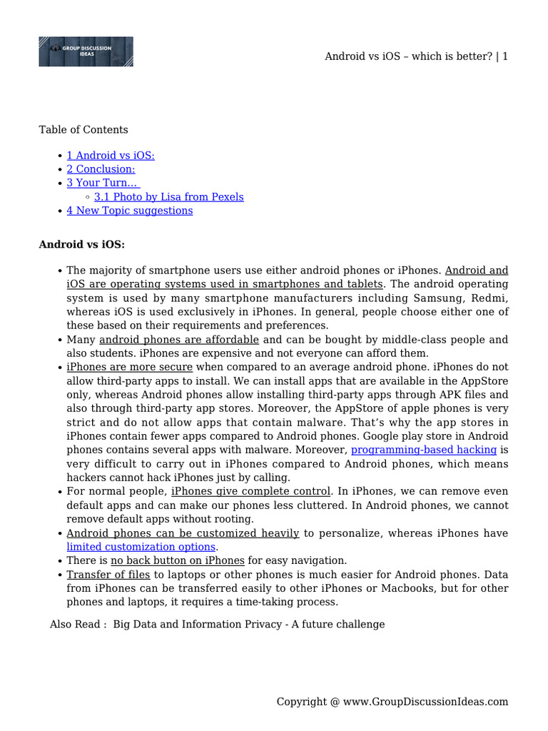 Android VS iOS | PDF | Android (Operating System) | I Phone