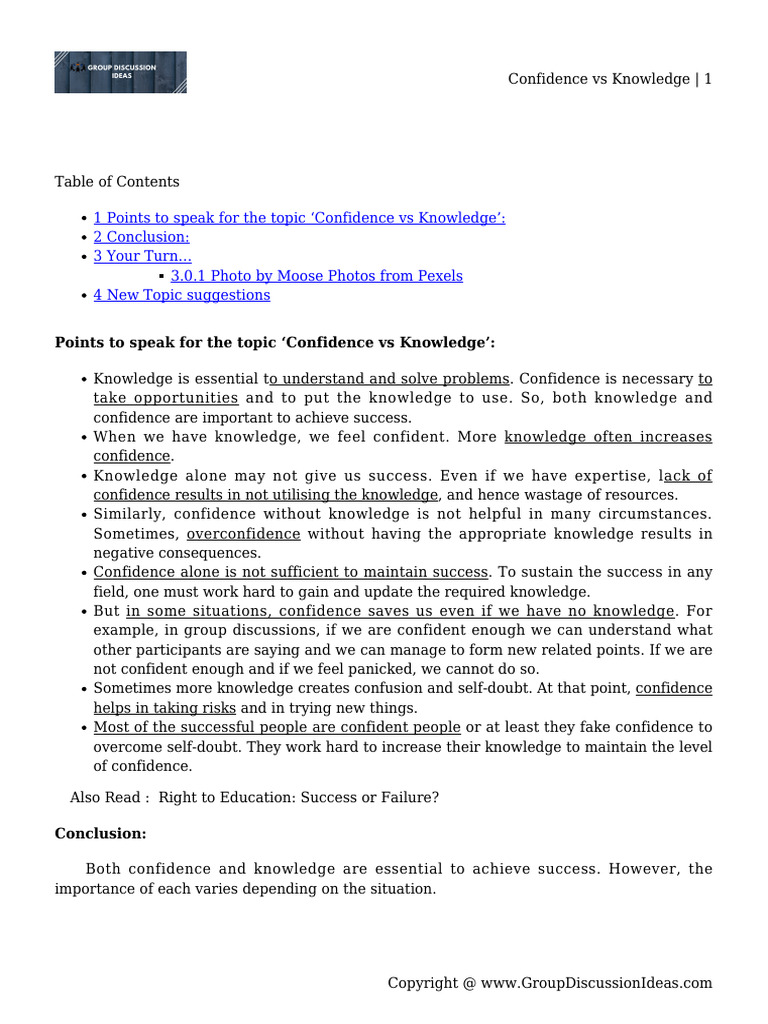 Confidence Vs Knowledge | PDF | Knowledge | Cognition