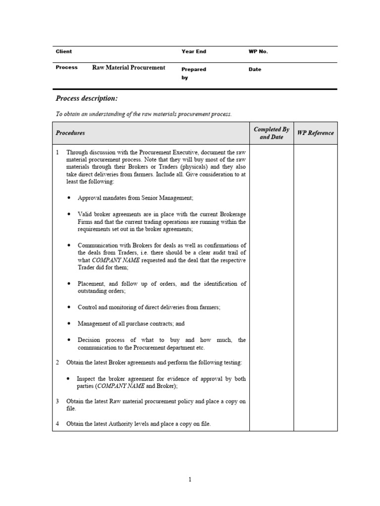 Bakery - Raw Materials Procurement | Download Free PDF | Audit ...
