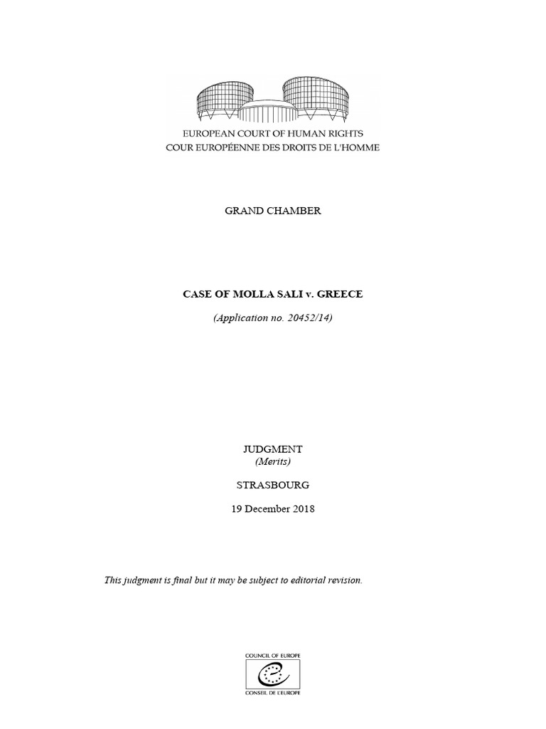 CASE OF MOLLA SALI v. GREECE | PDF | Sharia | Judgment (Law)