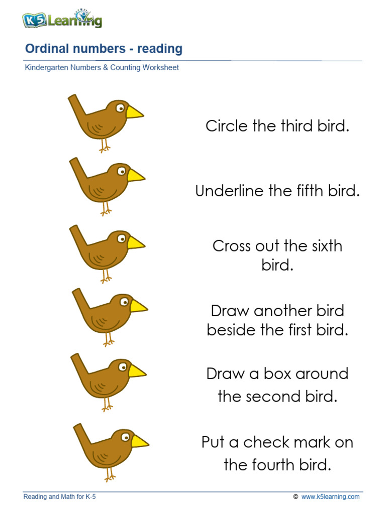 Kindergarten Ordinal Numbers Reading 3 | PDF