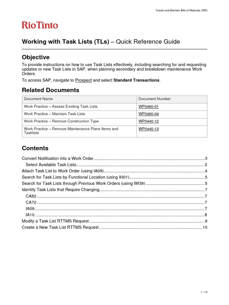 Working with Task Lists QRG | PDF | Double Click | Menu (Computing)