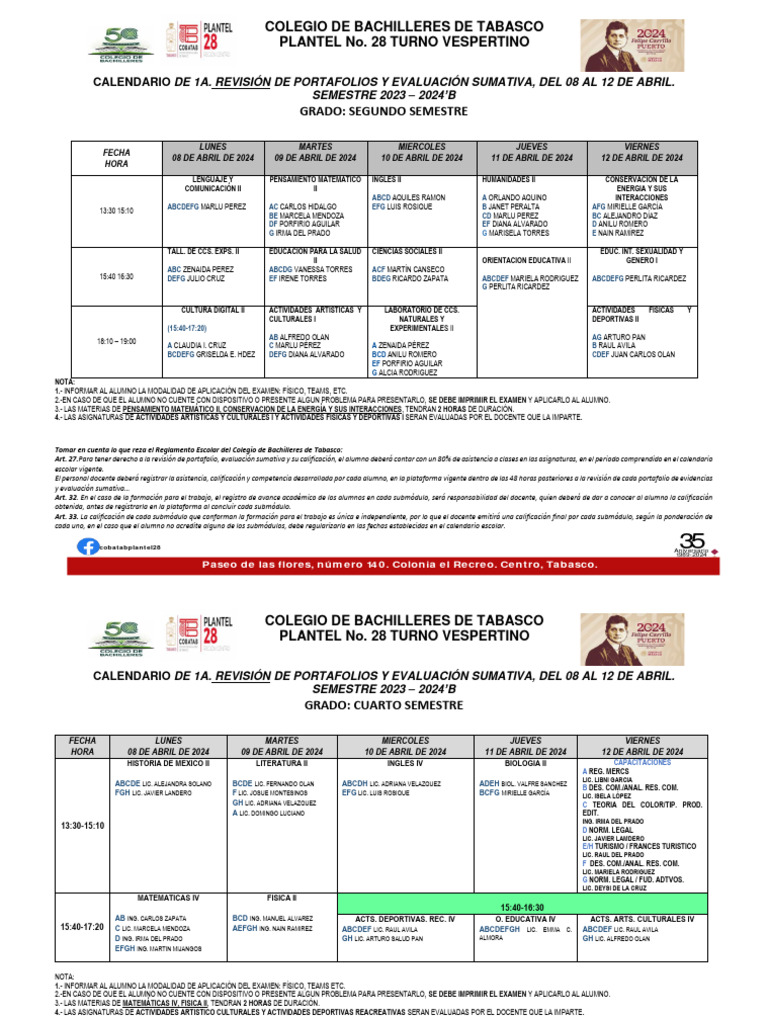 Calendario 1a. Eval. Sum. - Abril | PDF | Science | Metodología