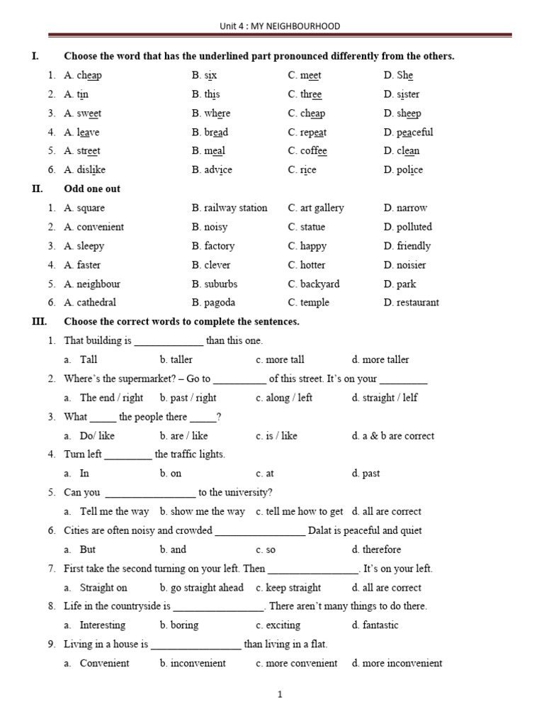 Bai Tap Lam Them Unit 4 My Neighbourhood | PDF