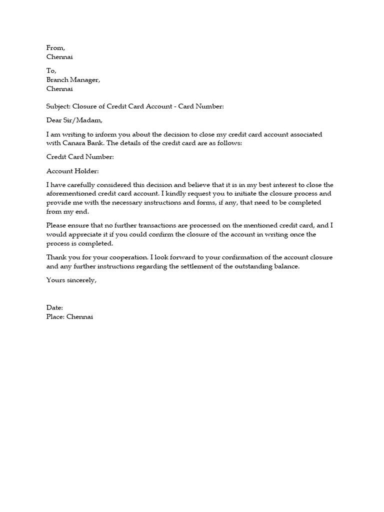 Credit Card Closure Letter Draft | PDF | Career & Growth | Finance ...