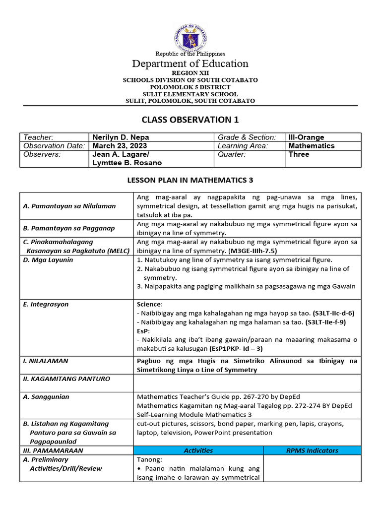 Co1 3 Lesson Plan Mathematics 3 | PDF